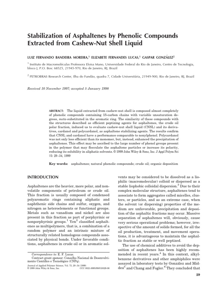 Stabilization of Asphaltenes by Phenolic Compounds Extracted From Cashew-Nut Shell Liquid ...