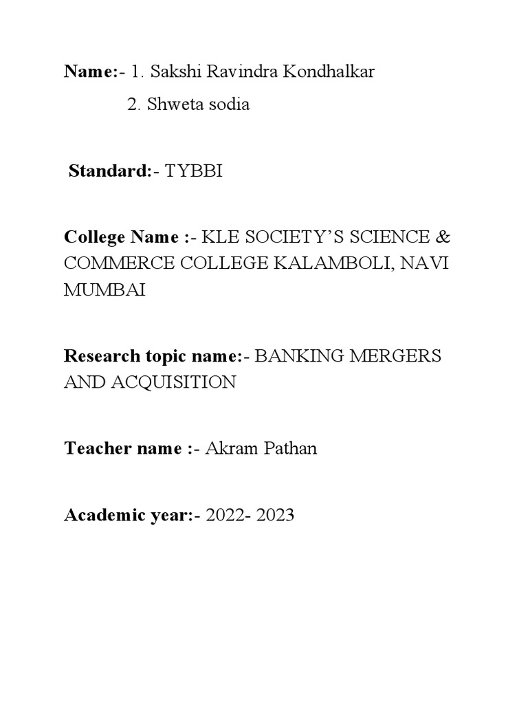 Banking Mergers and Acquisition | PDF