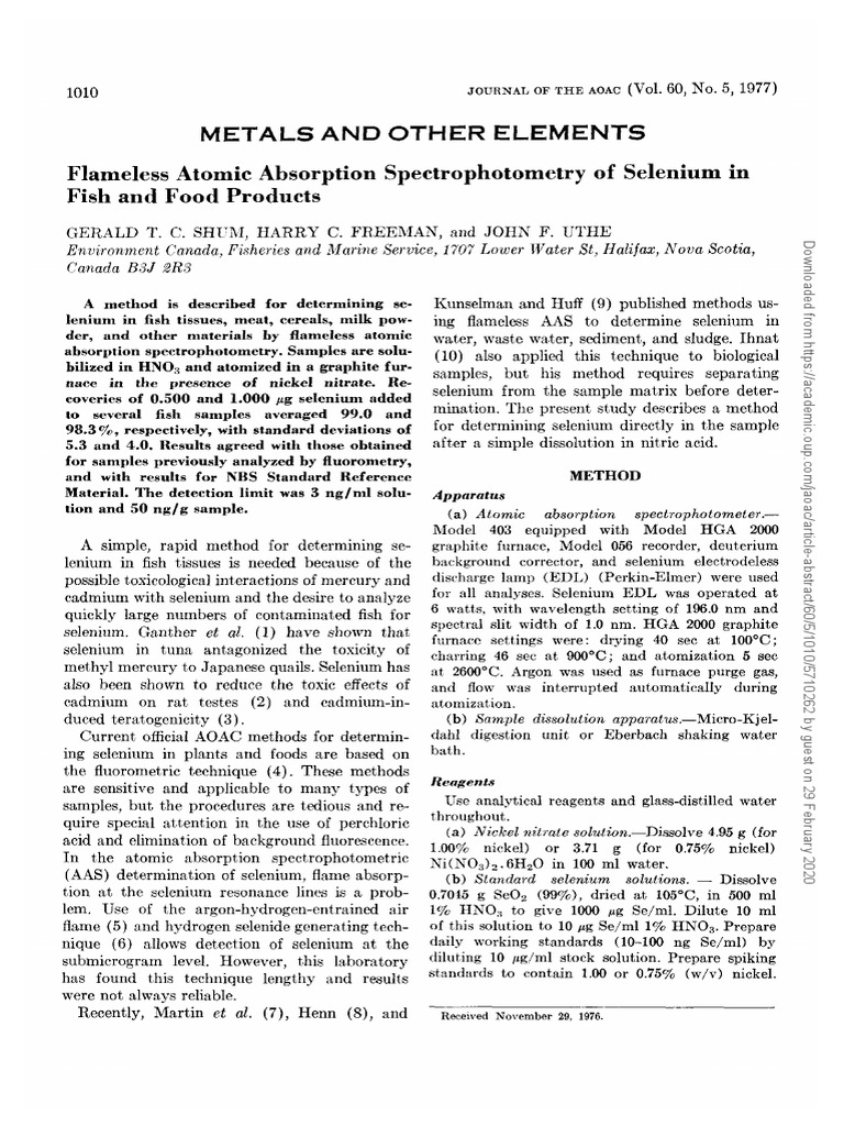 AAS Method for Selenium in Food | PDF | Atomic Absorption Spectroscopy ...