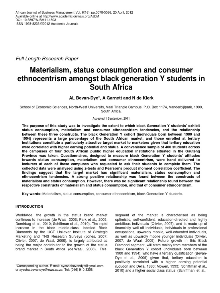 Materialism, Status Consumption and Consumer Ethnocentrism Amongest ...