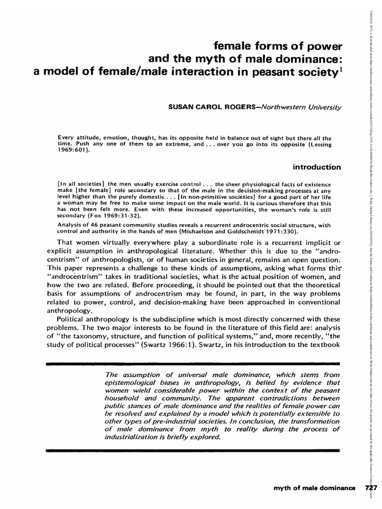 American Ethnologist - November 1975 - ROGERS - Female Forms of Power ...