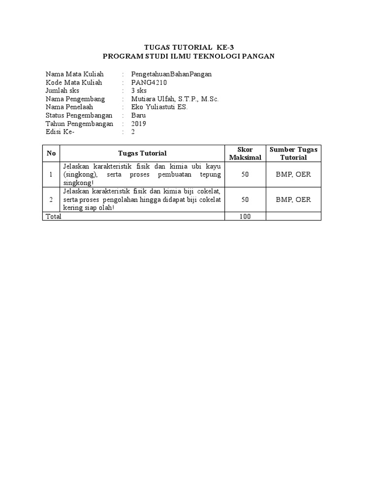 Tugas Tuton 3 Pengetahuan Bahan Pangan | PDF