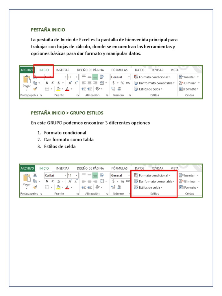 PESTAÑA INICIO excel | PDF