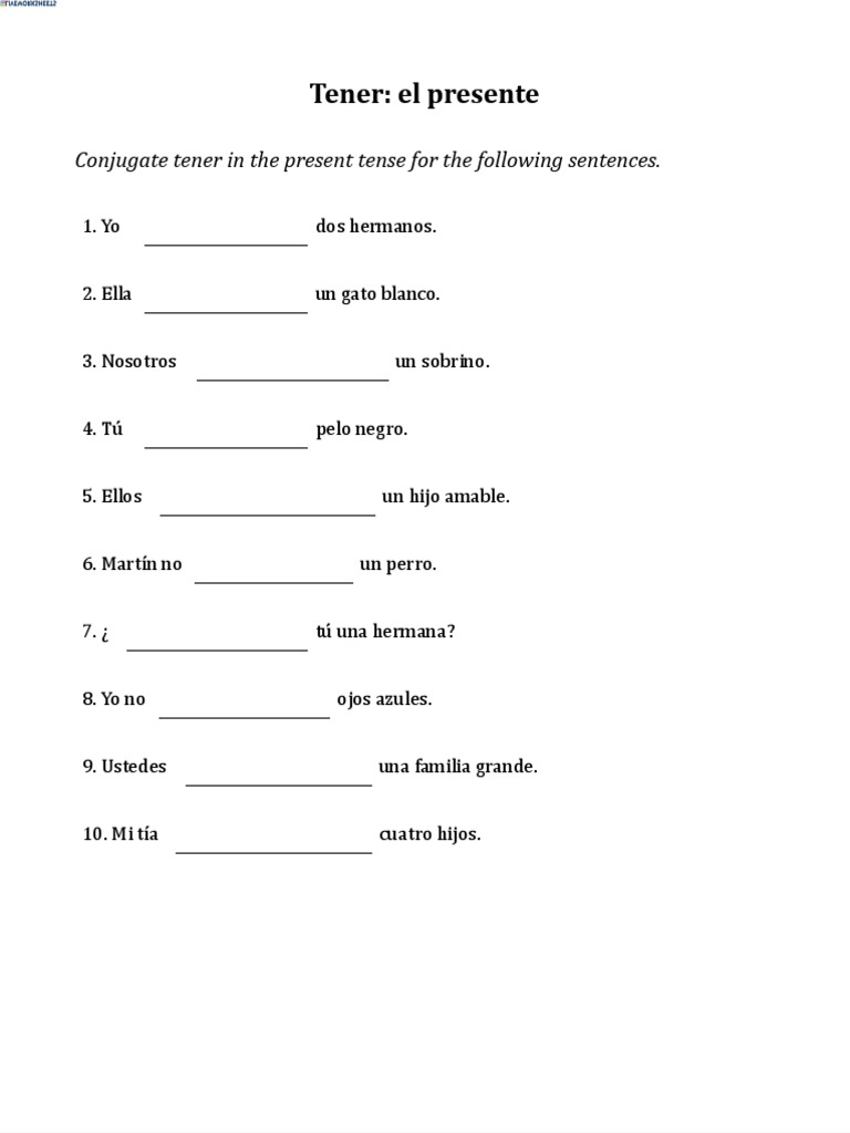 Verbo Tener Práctica A1 Español | PDF