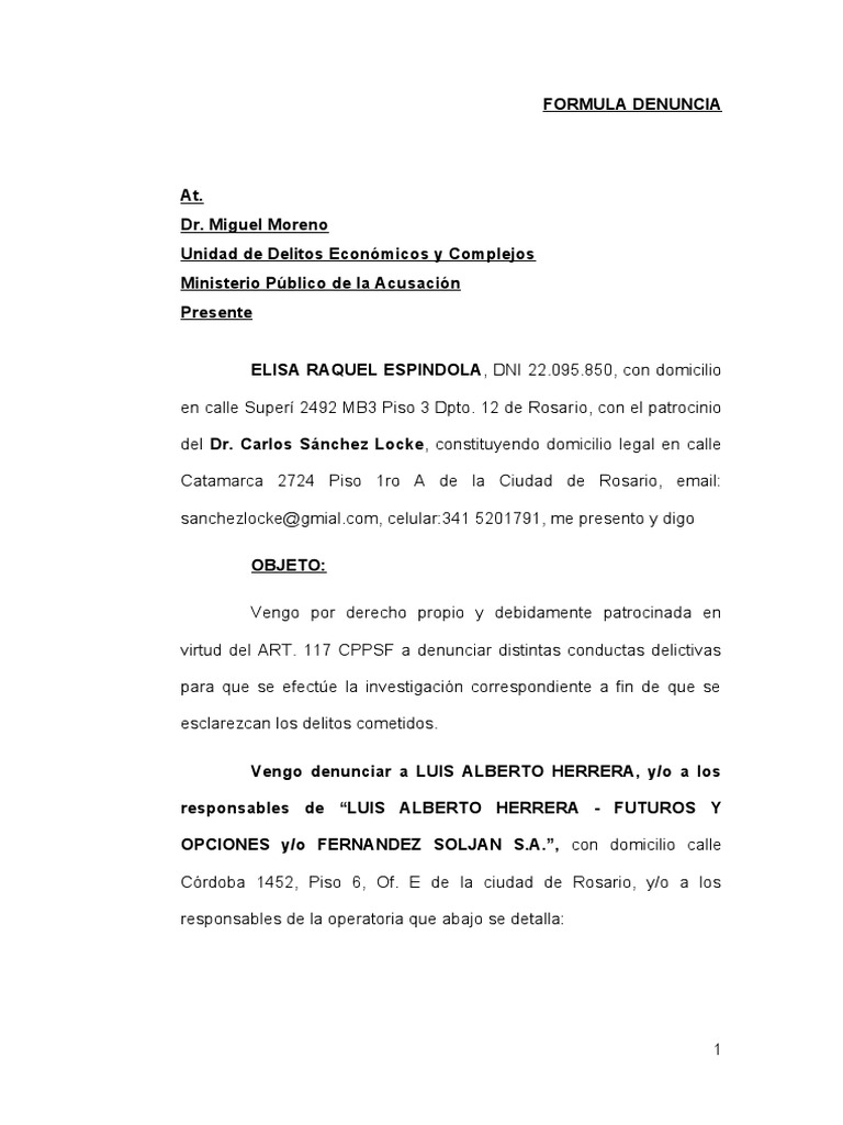 FORMULA DENUNCIA Penal Estafa | PDF | Dinero | Inversiones