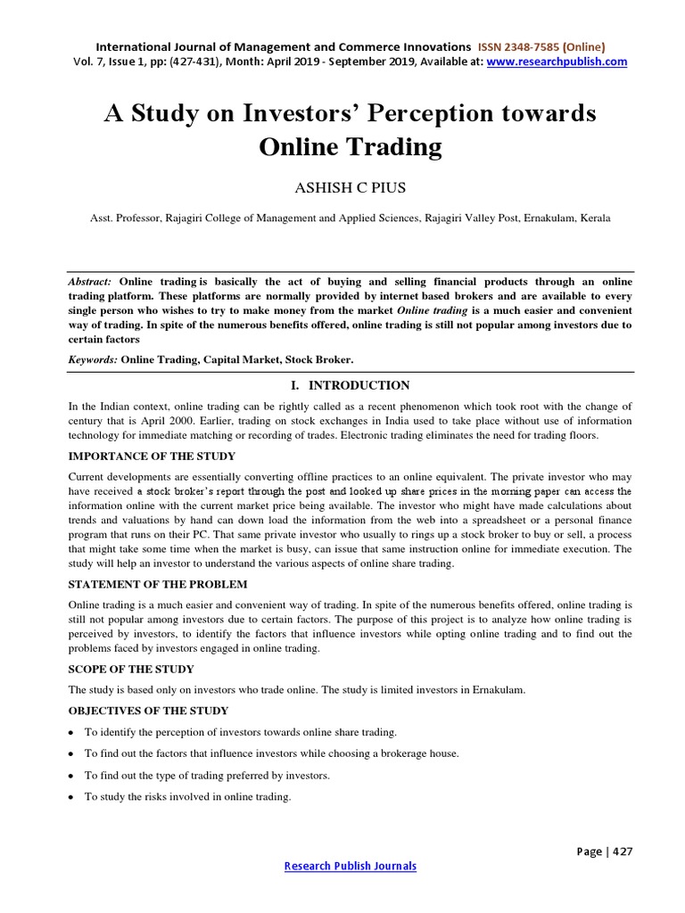 A Study On Investors' Perception Towards Online Trading-7780 | PDF ...