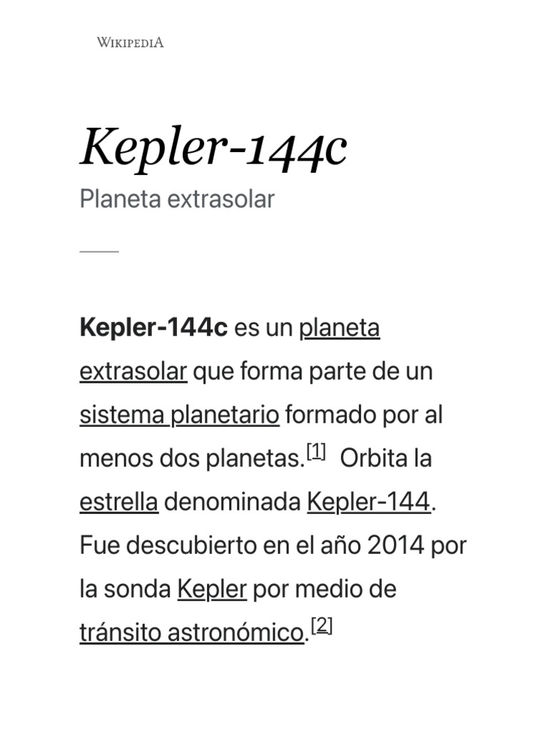 Kepler-144c - Wikipedia, La Enciclopedia Libre | PDF
