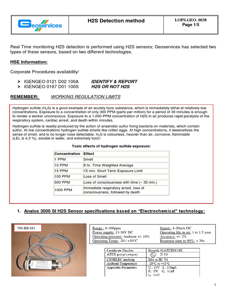 Iops - Geo - 0038 - H2S - Detection - Method - 5665033 - 02 | PDF ...