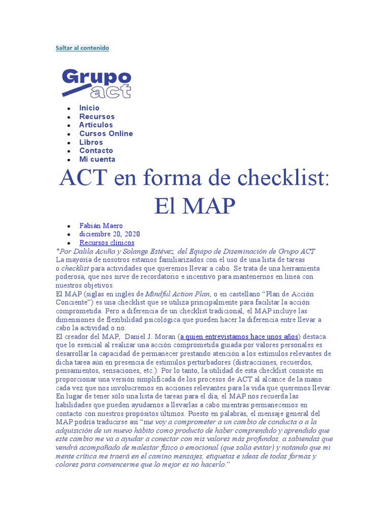 Checklist MAP para Acción Comprometida | PDF | Experiencia | Las emociones