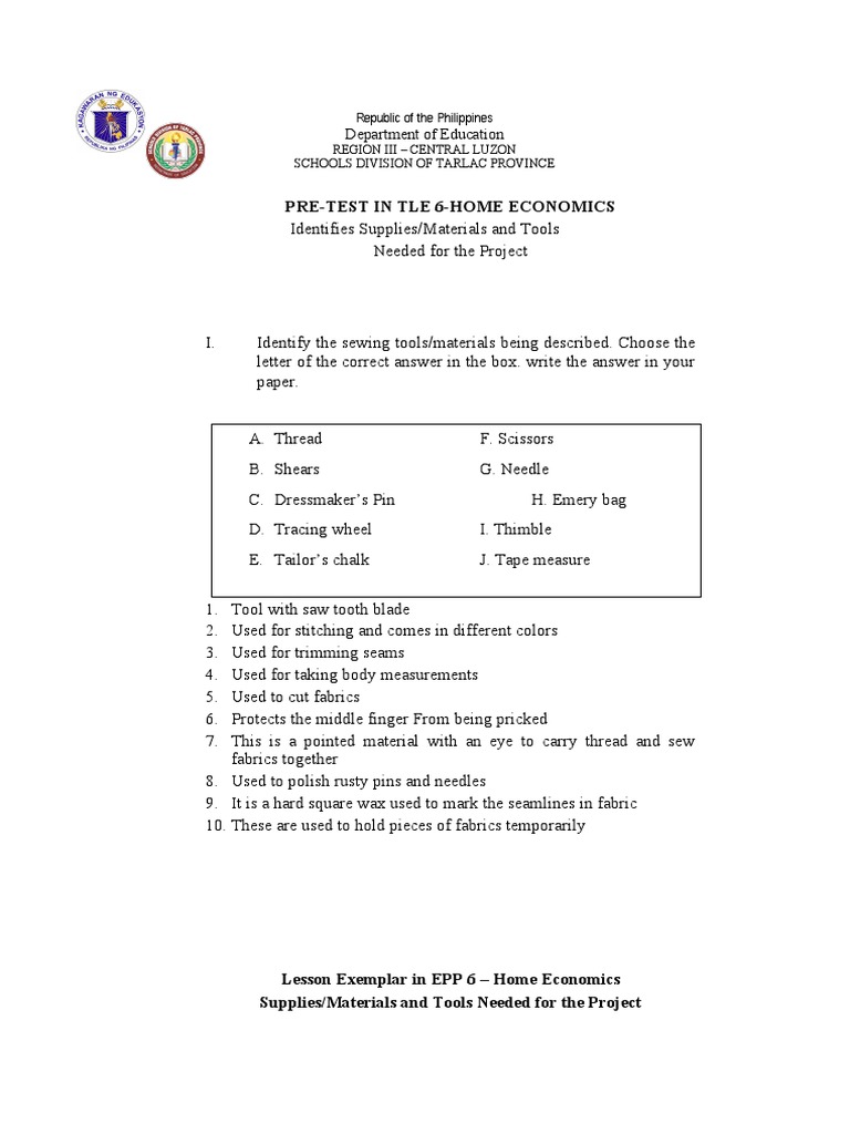 LESSON-EXEMPLAR-in-EPP-HE 6 CATHERINE CARONONGAN | PDF | Textiles | Sewing