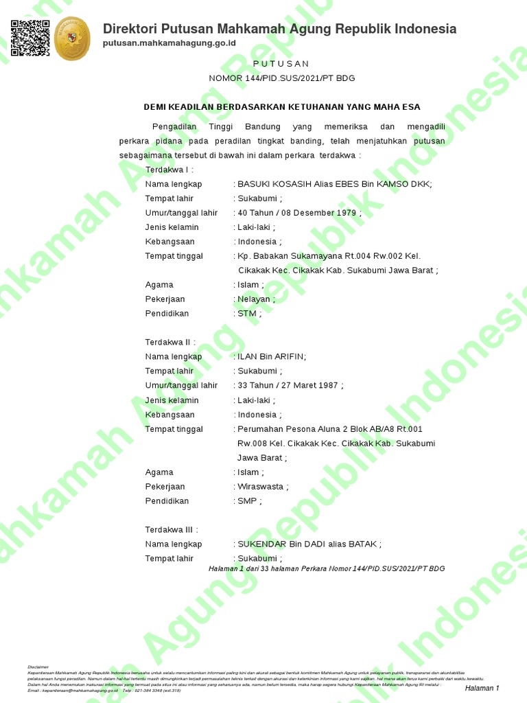 Putusan 144 Pid - Sus 2021 PT BDG 20230218221905 | PDF