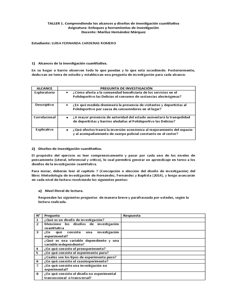 Actividad 1 - Taller Alcances y Diseños de La Investigación Cuantitativa | PDF | Experimentar ...