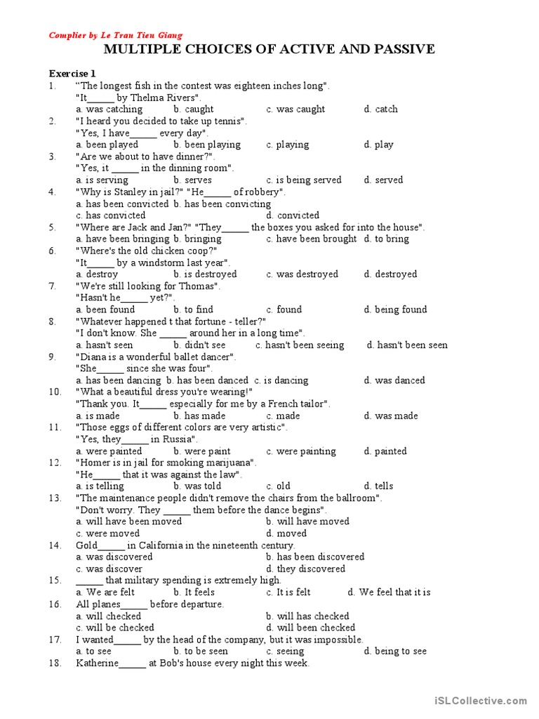 Multiple Choice of Active and Passive Voice | PDF