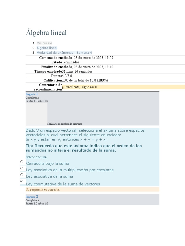 Álgebra Lineal 4 Sem | PDF | Espacio vectorial | Vector Euclidiano