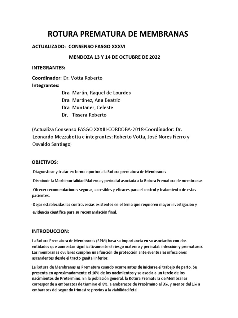 Consenso FASGO sobre RPM 2022 | PDF | El embarazo | Parto