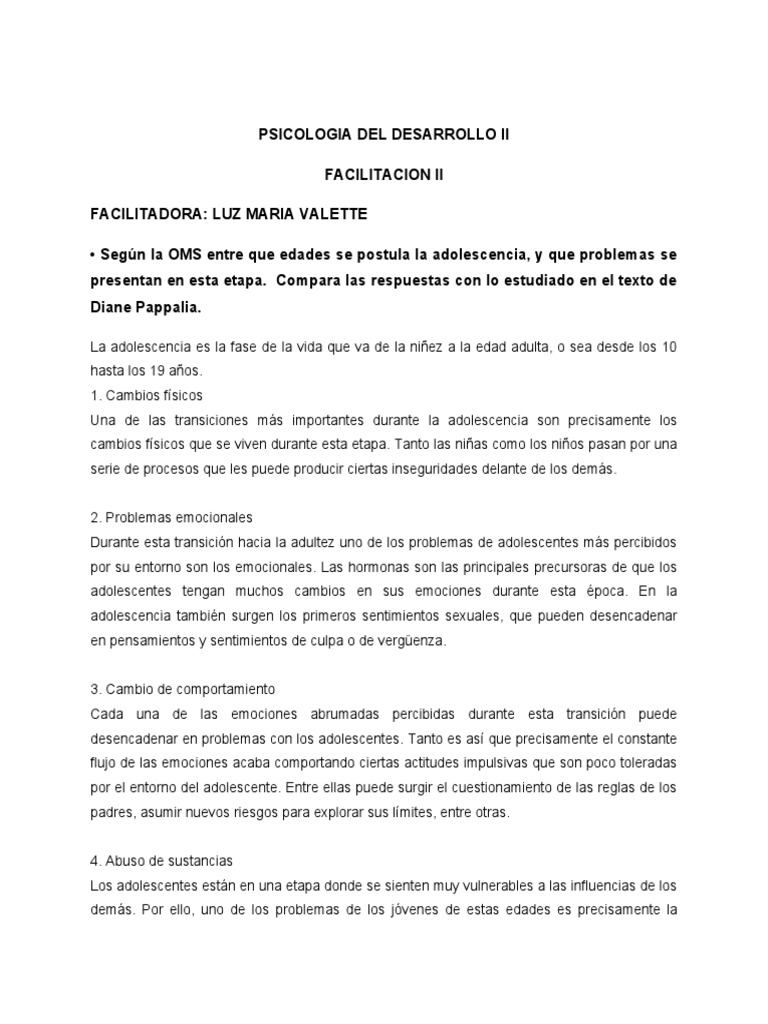 Facilitacion Ii Psicologia Del Desarrollo Ii | PDF | Adolescencia | Pensamiento
