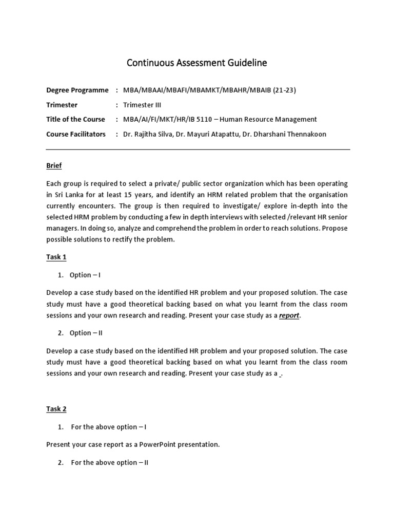 Continuous Assessment Guideline WE | PDF | Human Resource Management ...