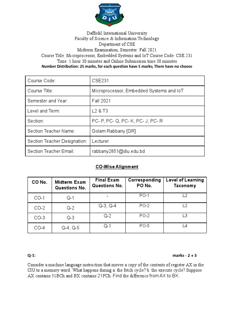 CSE 231 Midterm Exam Pattern Fall 2021 | PDF | Office Equipment | Computer Science