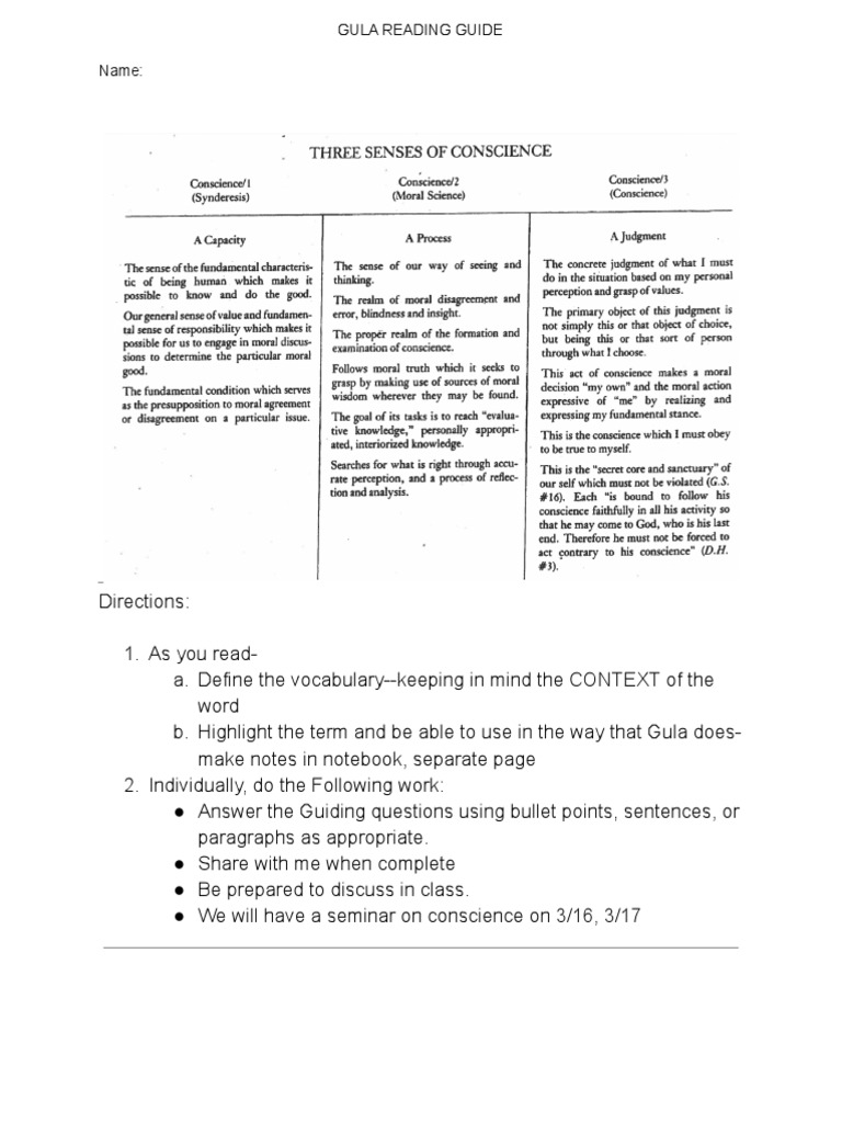 Gula Handouts + Reading Guide (Student Copy) PDF | PDF | Conscience | Wisdom