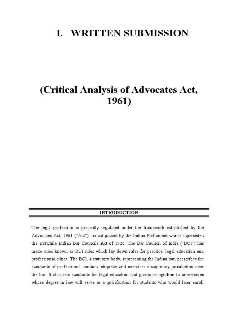 Advocates Act Submission | PDF | Advocate | Lawyer