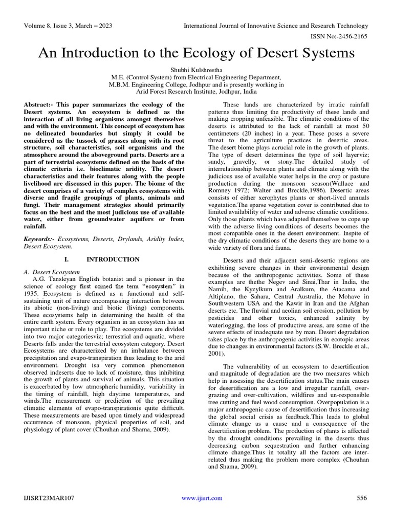 An Introduction To The Ecology of Desert Systems | PDF | Dune ...