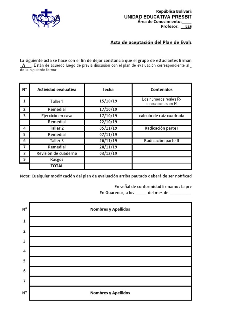 Acta Acepta Plan Evaluacion Mat 3 | PDF