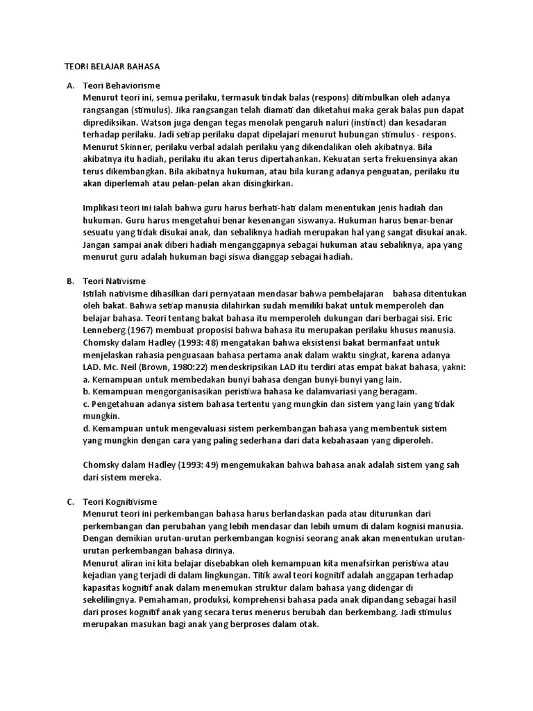 Materi PPT Bipa TEORI BELAJAR BAHASA | PDF