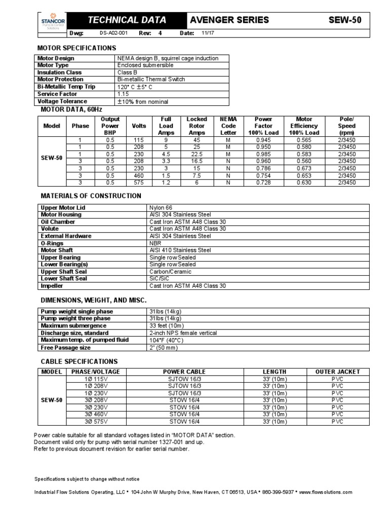 IFS Stancor SEW50 Datasheet | PDF | Electric Motor | Electrical Engineering