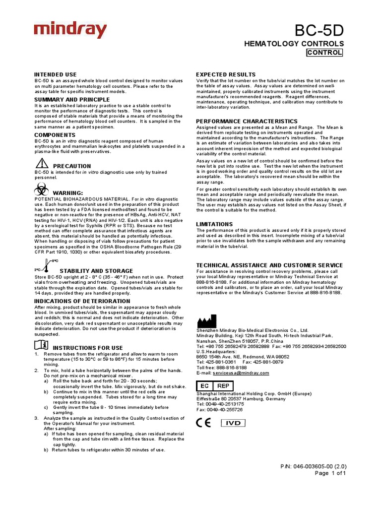 BC-5D Insert PDF | PDF | Assay | Blood Cell