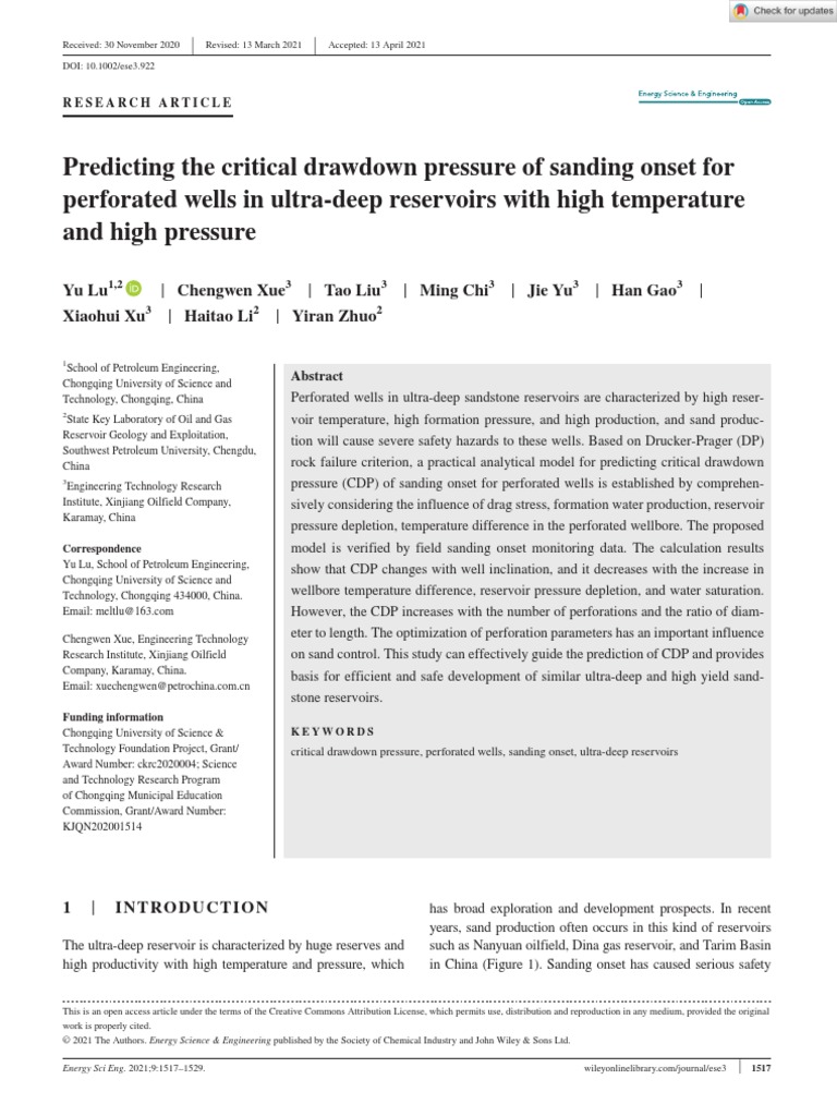 VIP Predicting The Critical Drawdown Pressure of Sanding Onset For Perforated Wells | PDF ...