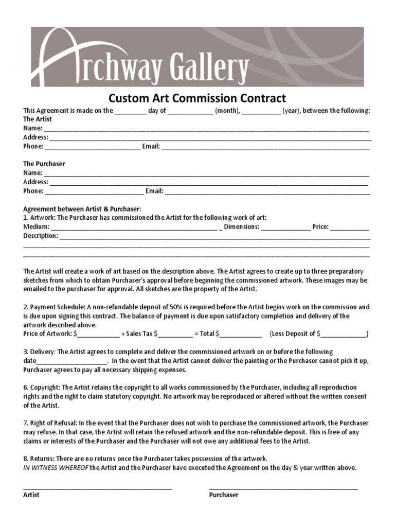 Custom Art Commission Contract Form | PDF | Fee | Business