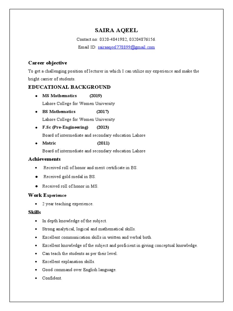 Mathematics Lecturer CV and Profile | PDF
