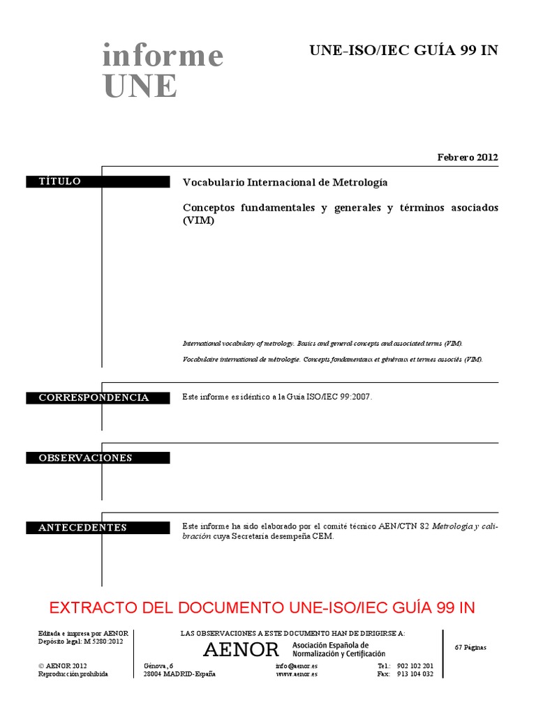 (Ex) Une-Iso (Iec Guia 99 2012 in | PDF | Metrología | Science