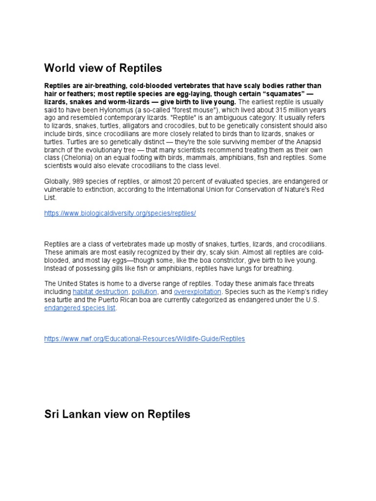 Understanding Reptiles: Types and Threats | PDF