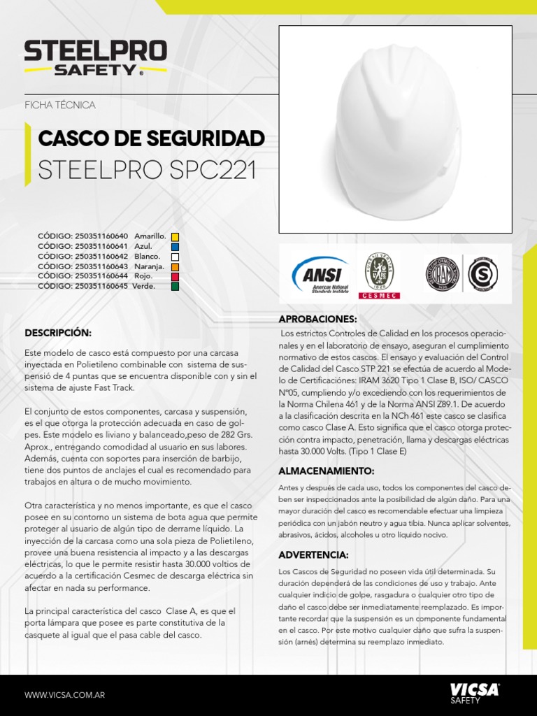 Casco de Seguridad Steelpro Ficha Tecnica | PDF | Casco