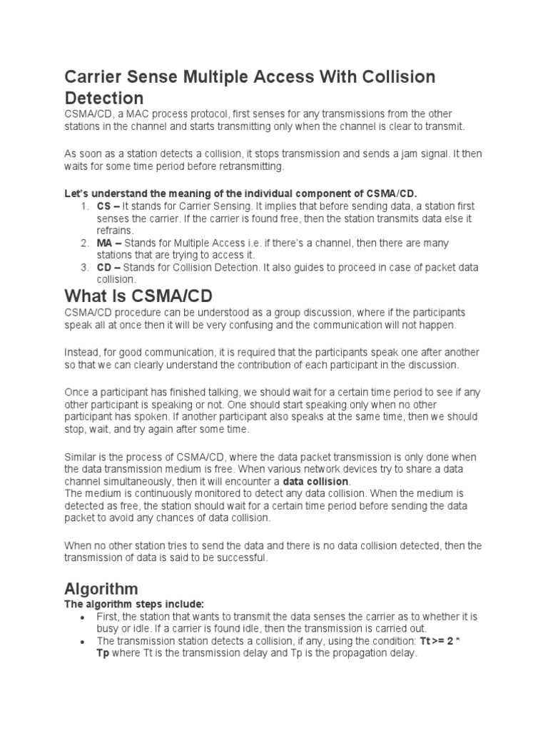 Carrier Sense Multiple Access With Collision Detection1 | PDF ...