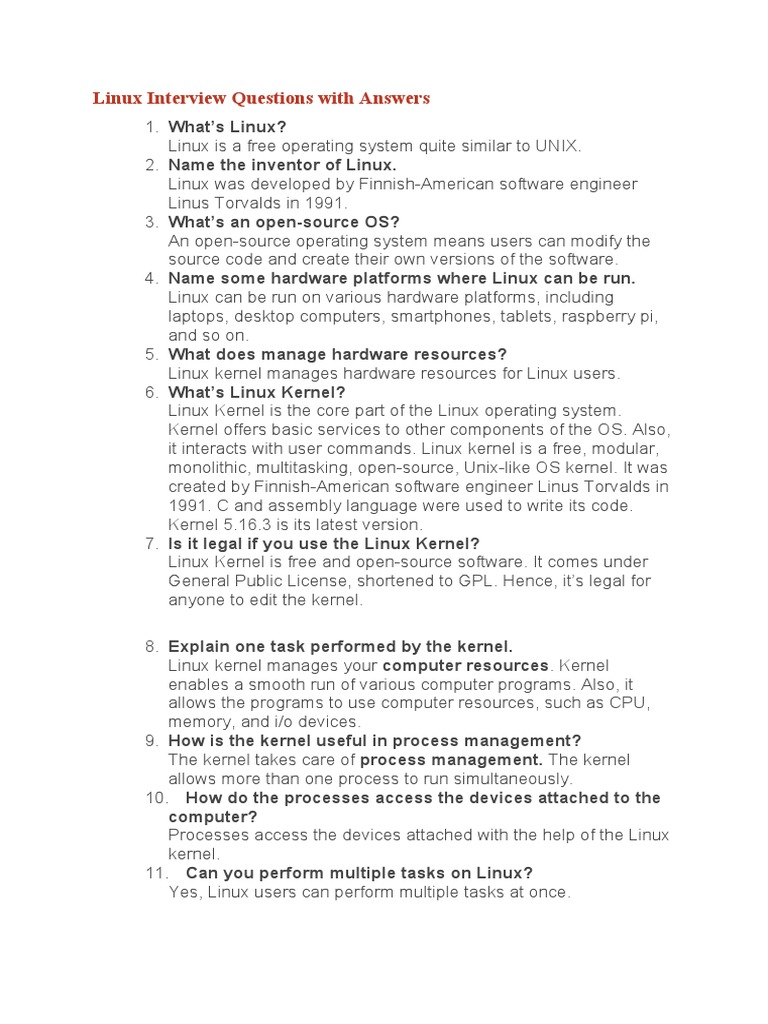 Top 40 Linux Kernel and OS Interview Questions | PDF | Operating System | Computer File