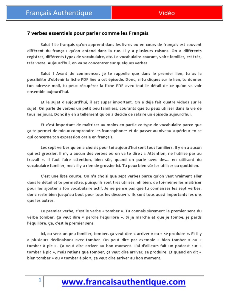 7 verbes pour parler comme un Français | PDF | Verbe | Langue française