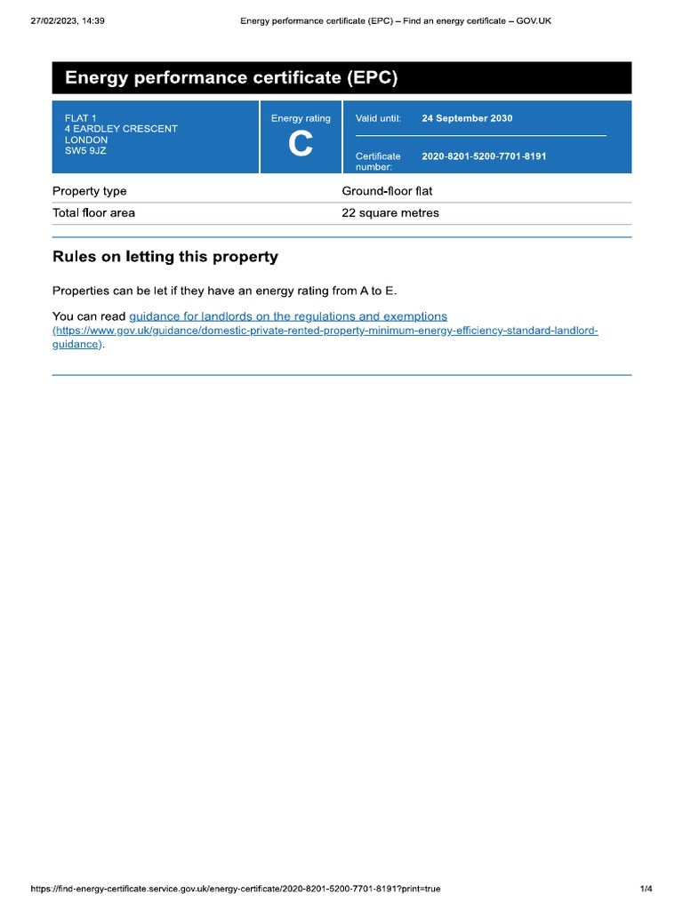 (Flat 1) Energy Performance Certificate (EPC) - Find An Energy ...