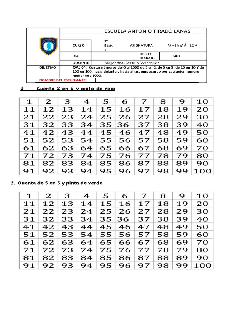 Guía de Conteo: 2, 5 y 10 | PDF