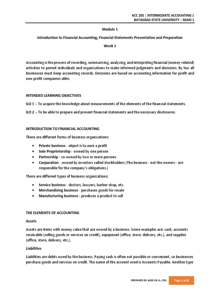 Module 1 - Financial Statements Presentation and Preparation PDF | Download Free PDF | Debits ...