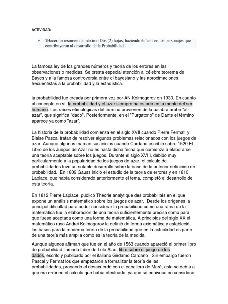 ACTIVIDAD 4 Terminada | PDF | Probabilidad | Matemáticas ACTIVIDAD 4 Terminada | PDF | Probabilidad | Matemáticas