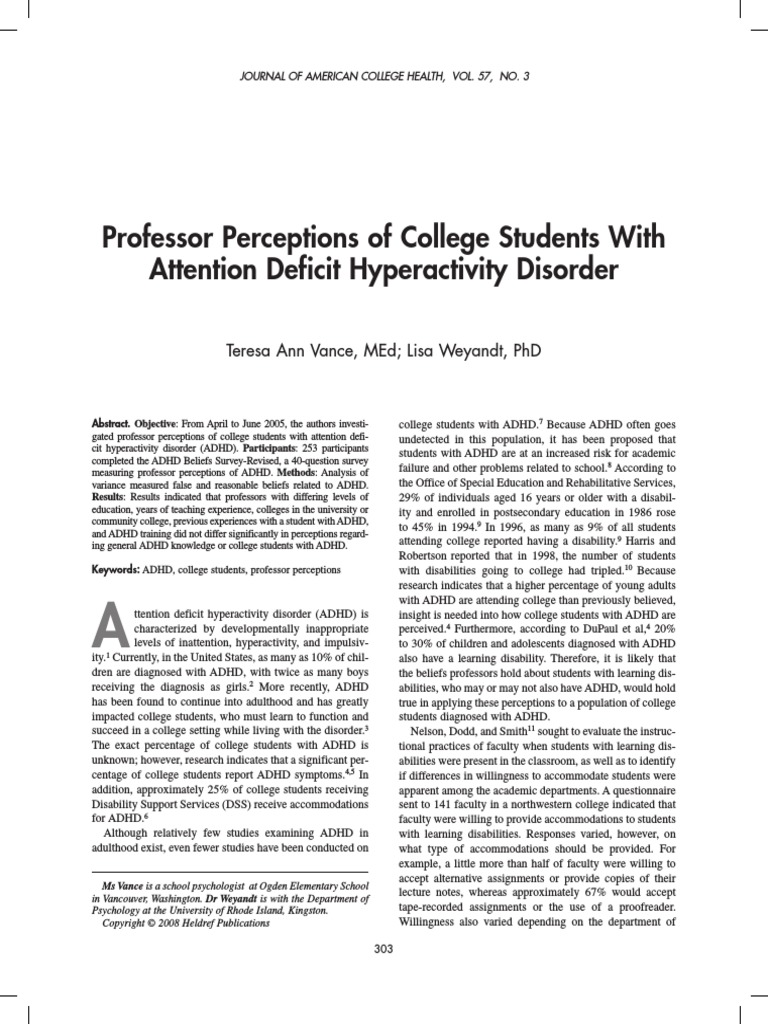 Professor Perceptions of College Students With Attention Deficit Hyperactivity Disorder | PDF ...