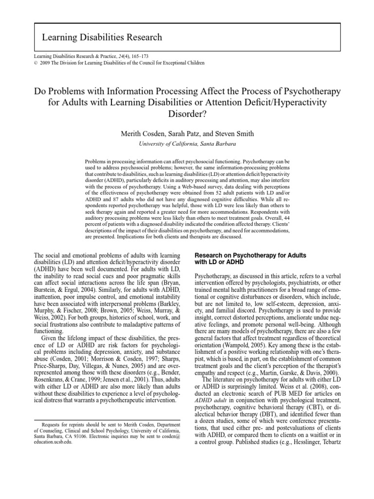 Psychotherapy Challenges for LD/ADHD Adults | PDF | Psychotherapy | Attention Deficit ...