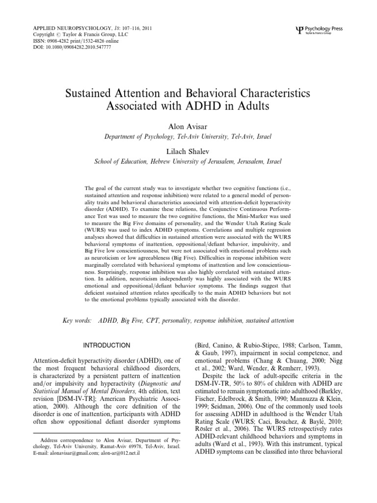 Sustained Attention and Behavioral Characteristics Associated With ADHD ... Sustained Attention and Behavioral Characteristics Associated With ADHD ...
