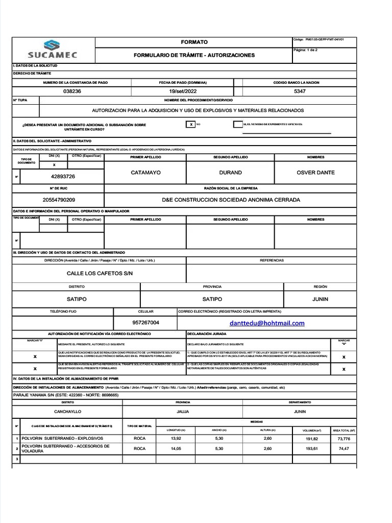Formulario Sucamec | PDF | Pirotécnica | Ley común