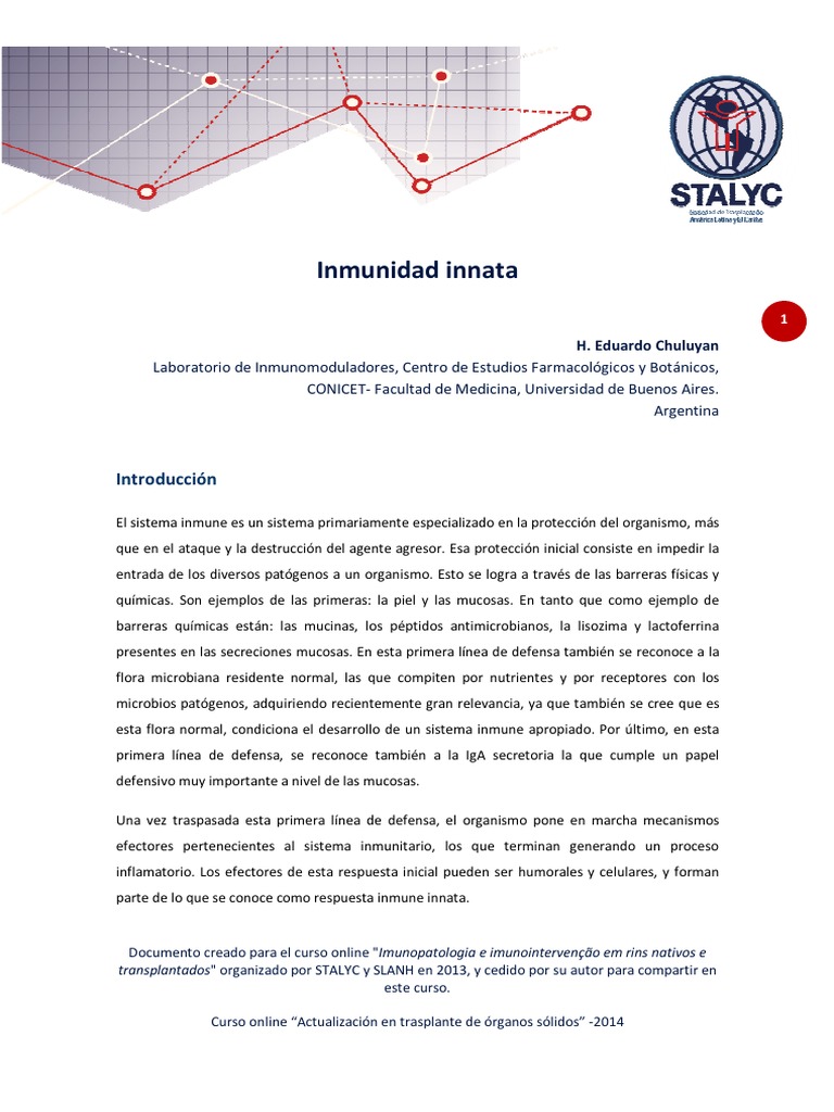 Inmunidad Innata Chuluyán ESP PDF | PDF | Sistema inmune | Inflamación