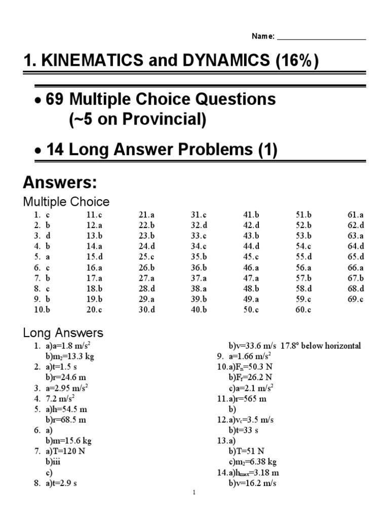 Kinematics and Dynamics Problem Set | PDF | Force | Acceleration