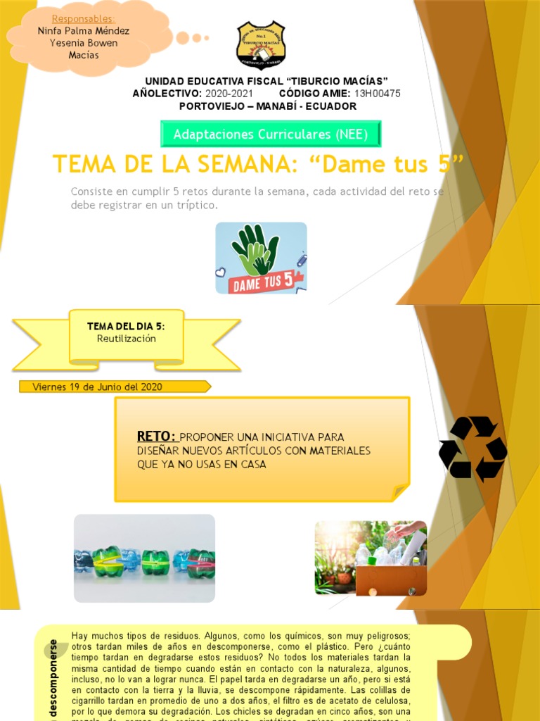 (Nee) Semana 3 Desafio 5 Tema Reutilizacion | PDF | Residuos | El plastico