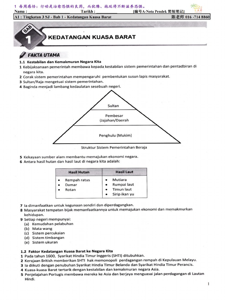 eBook-Tingkatan 3 Sejarah-Nota Pendek-中三历史精简速读笔记 (16页) | PDF